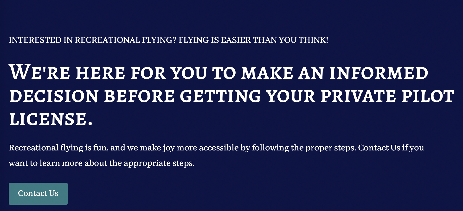 Home of Aspiring Pilots seeking their first pilot license.